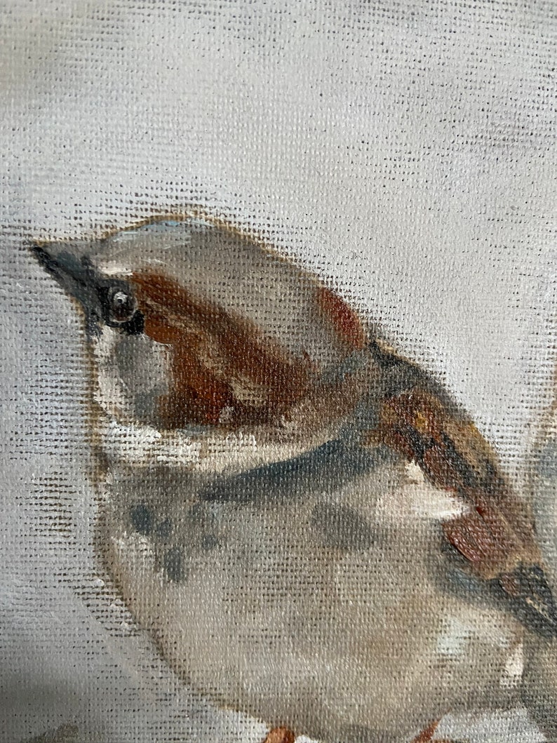 Two Sparrows, Original Oil Painting on Canvas, Fine Art, Bird Painting ...