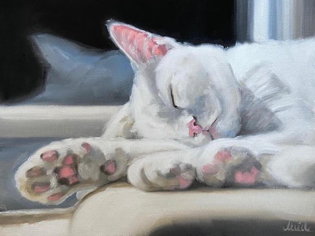White Cat Art Print, White Cat Painting, Giclee Print, Hand Painted White Cat Portrait, Cat ...