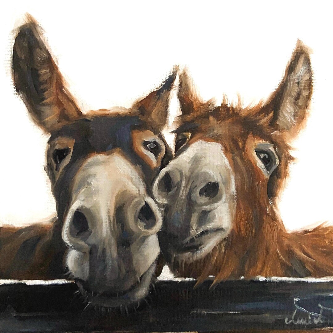 Donkey Print, Digital Donkey Painting, Equine Art, Cute Animal Art ...