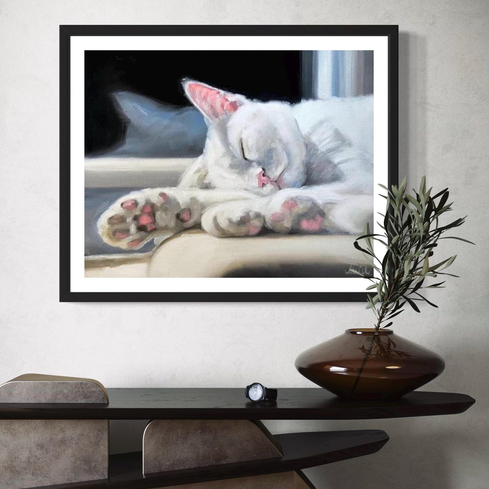 White Cat Painting, Giclee Print, Hand Painted White Cat Oil Painting ...