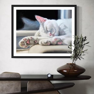 White Cat Painting, Giclee Print, Hand Painted White Cat Oil Painting ...