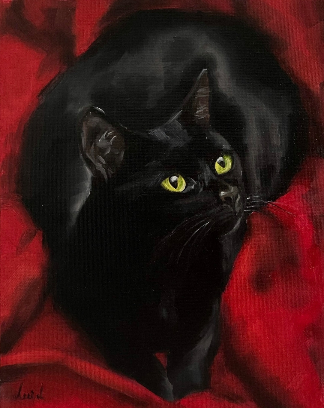 Black Cat Painting, Original Oil Painting on Canvas, Black Cat Art ...