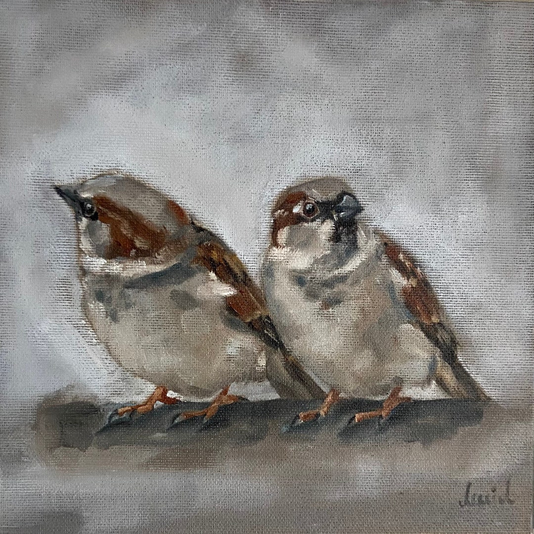 Two Sparrows, Original Oil Painting on Canvas, Fine Art, Bird Painting ...