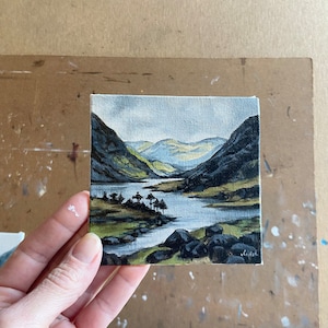 Mini Canvas Painting, Original Landscape Painting, Mountain Landscape ...