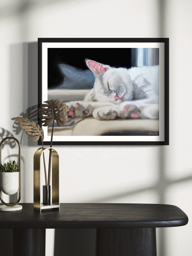 White Cat Painting, Giclee Print, Hand Painted White Cat Oil Painting ...