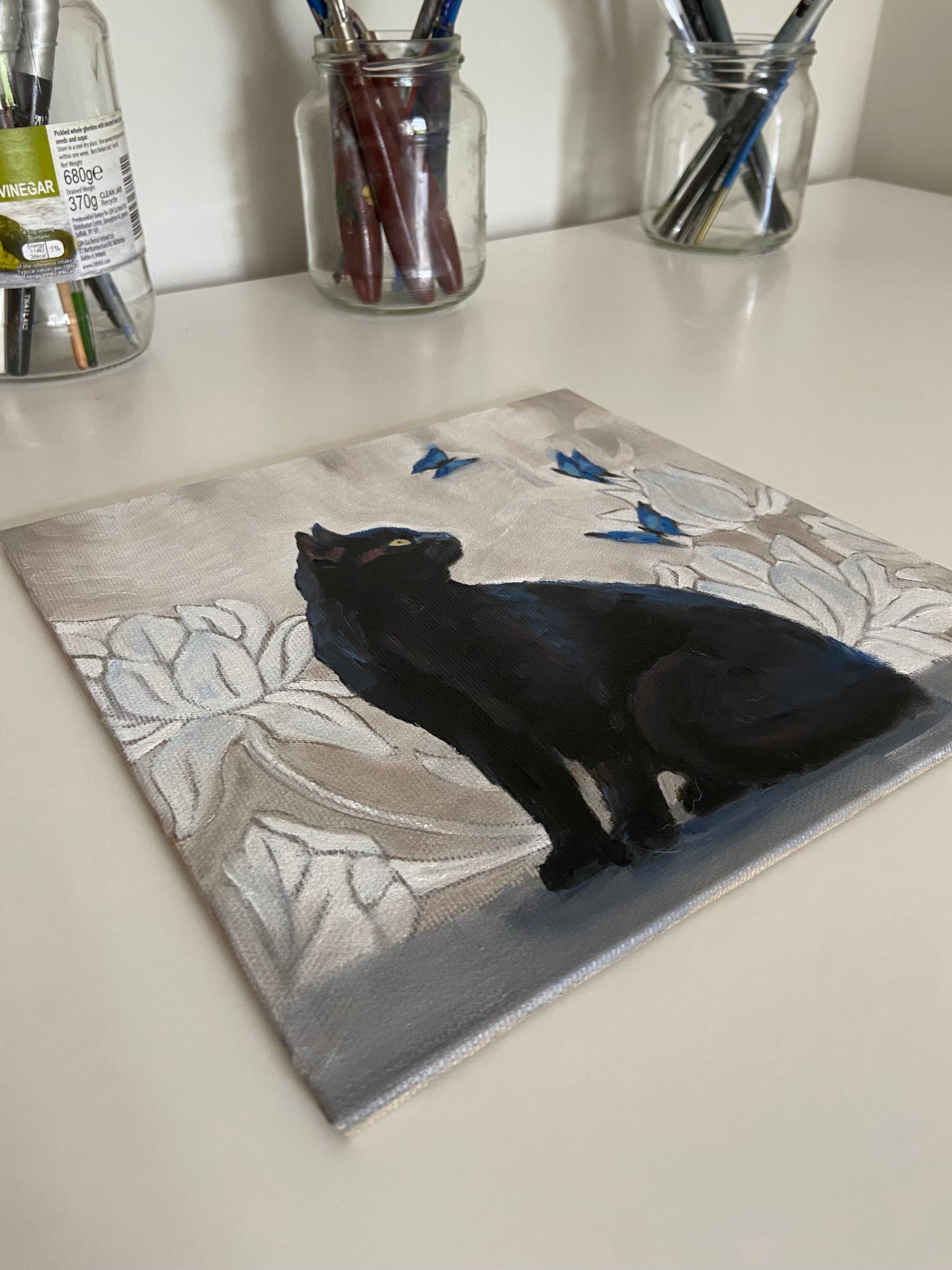 Black Cat Art Nouveau Cat Portrait Painting Hand Painted - Etsy