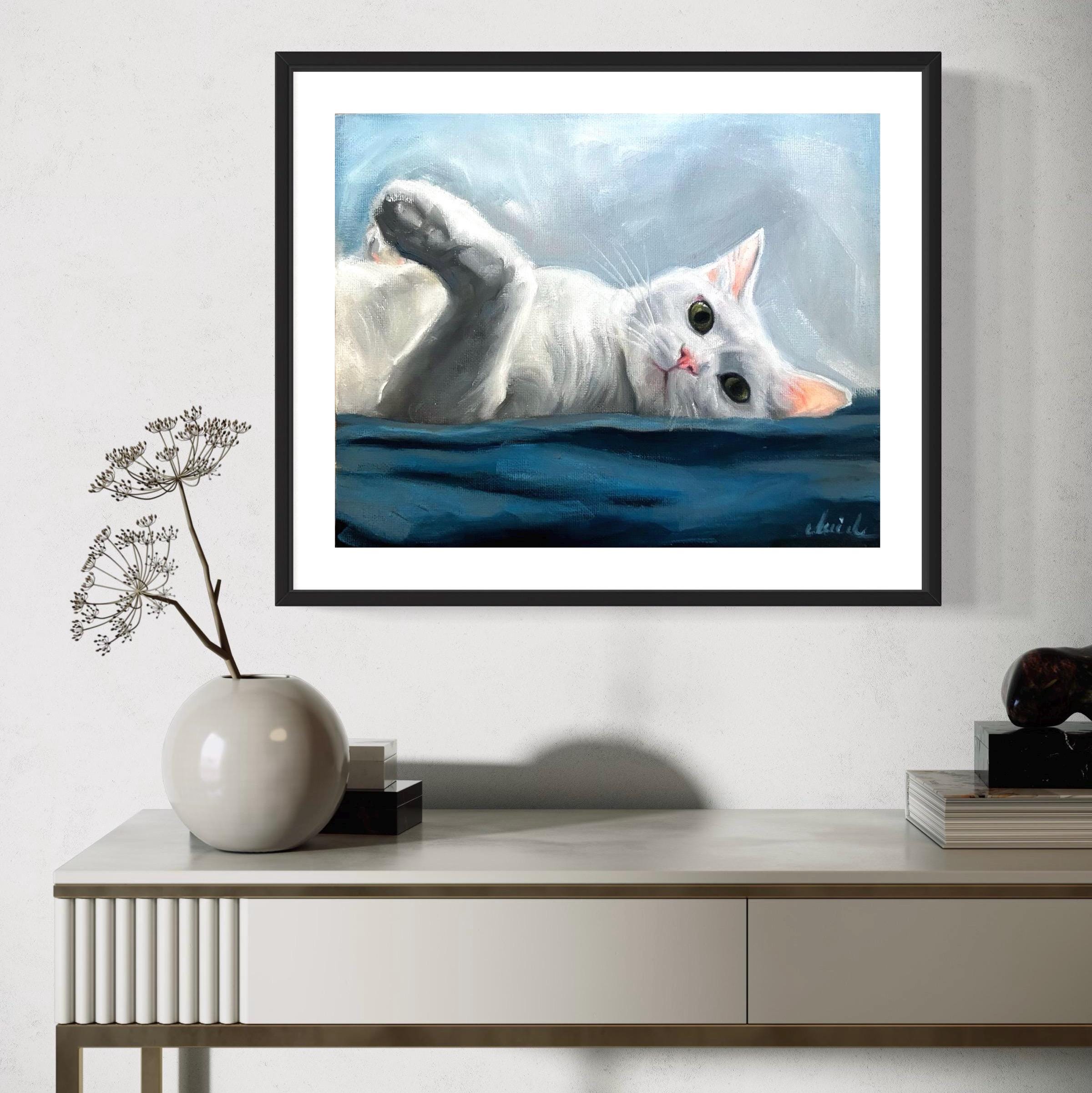 White Cat Giclée Art Print, Hand Painted Portrait, 8x10 - Etsy
