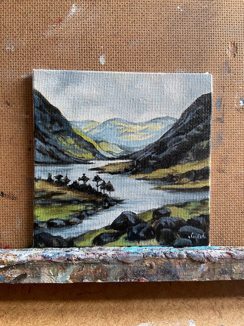 Mini Canvas Painting, Original Landscape Painting, Mountain Landscape ...