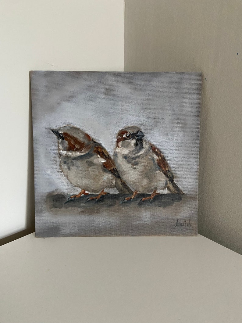 Two Sparrows, Original Oil Painting on Canvas, Fine Art, Bird Painting ...