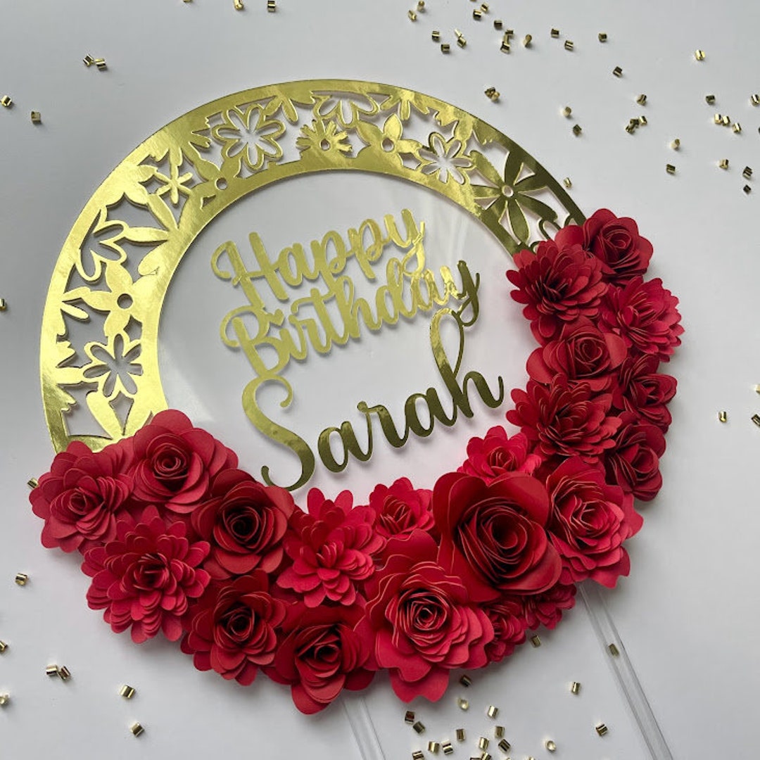 Cake Topper Happy Birthday - Roses Cake Topper - Cake Topper Gold ...