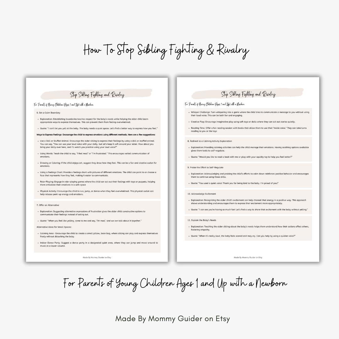 Stop Sibling Fighting Rivalry, Printable Guide for Moms With Toddlers ...