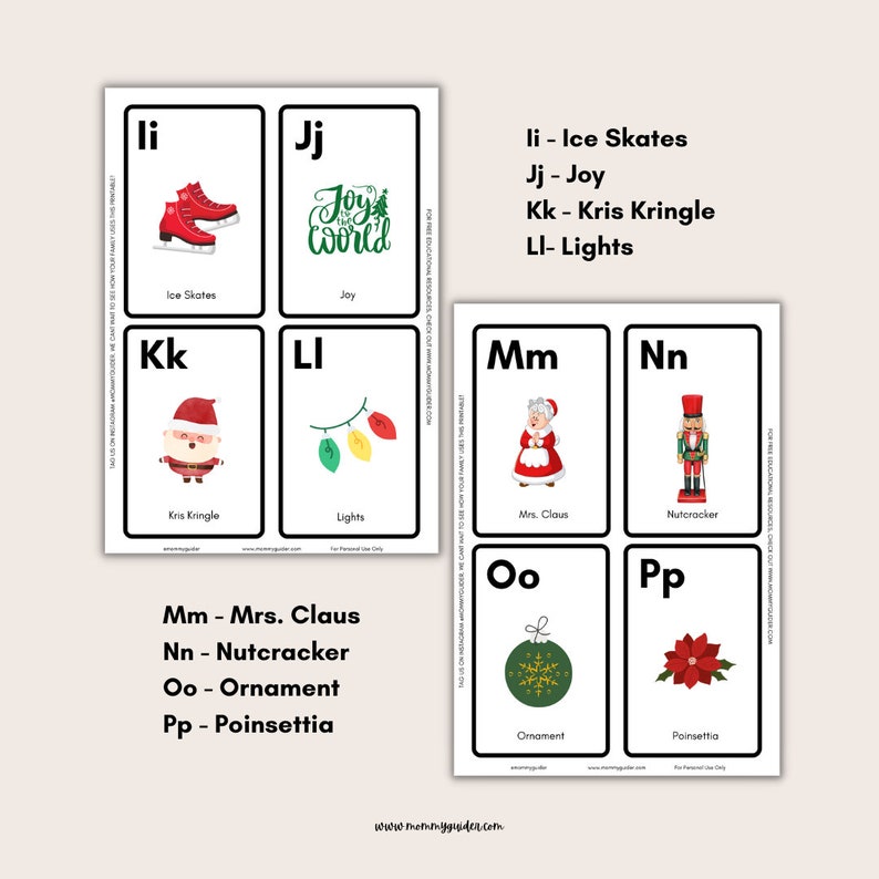 Christmas Alphabet Flashcards Christmas A-Z Christmas - Etsy