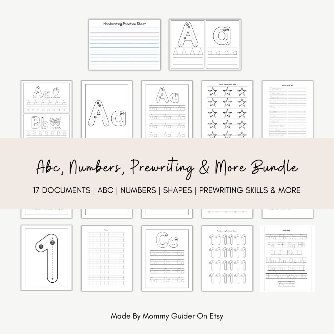 Alphabet, Numbers 1-10, Full Name, Prewriting Skills, Shapes, Shape Day ...