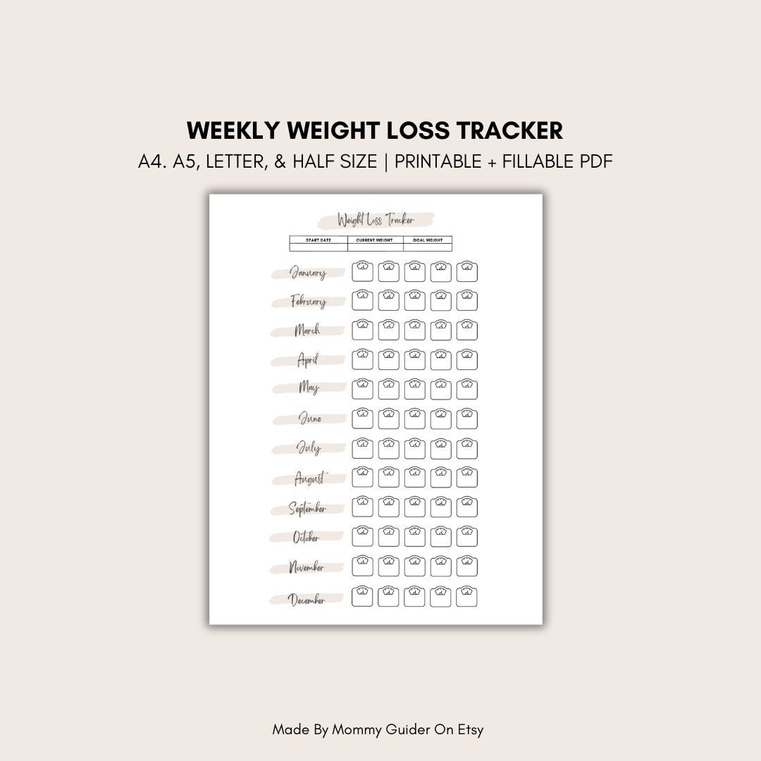 Weight Loss Coloring Tracker Printable | Fillable PDF | 12 Months - Etsy