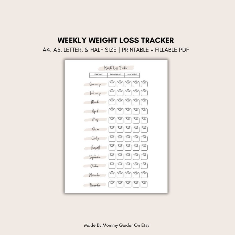 Weight Loss Coloring Tracker Printable | Fillable PDF | 12 Months - Etsy