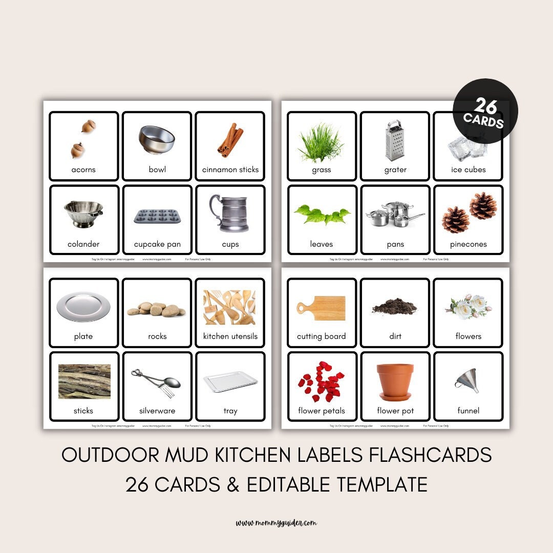 Mud Kitchen Labels Flashcards: Montessori Nature Activity (PDF) - Etsy