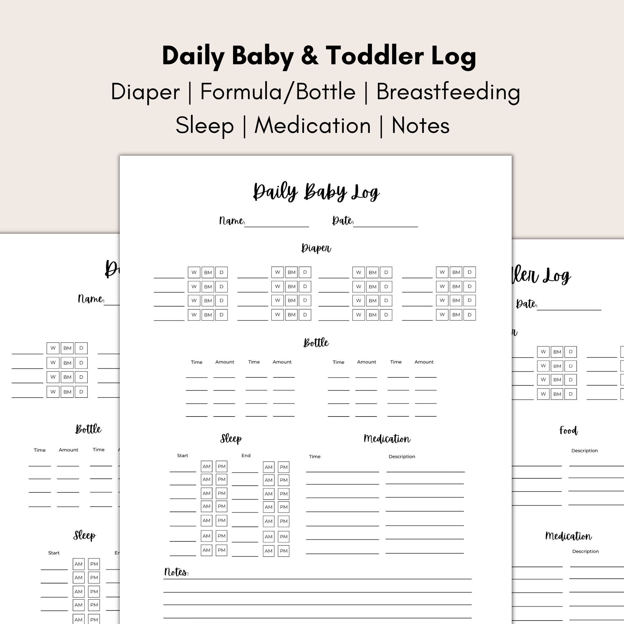 Editable Daily Infant & Toddler Tracker Log Printable - Etsy