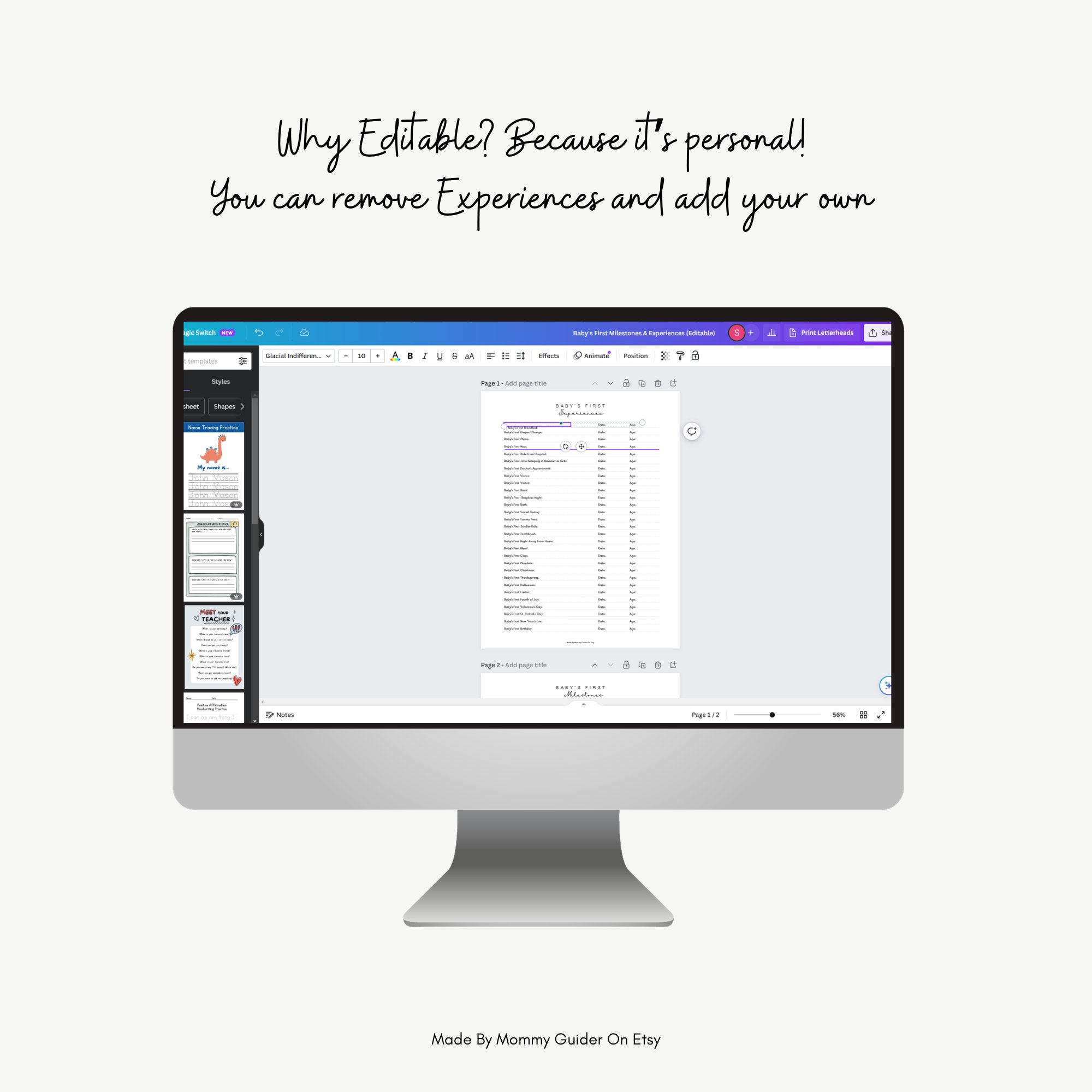 Baby's First Milestones & Experiences Tracker/chart - Editable and ...
