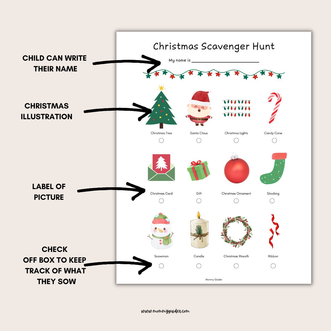 Christmas Scavenger Hunt Printable | Christmas Indoor Scavenger Hunt ...