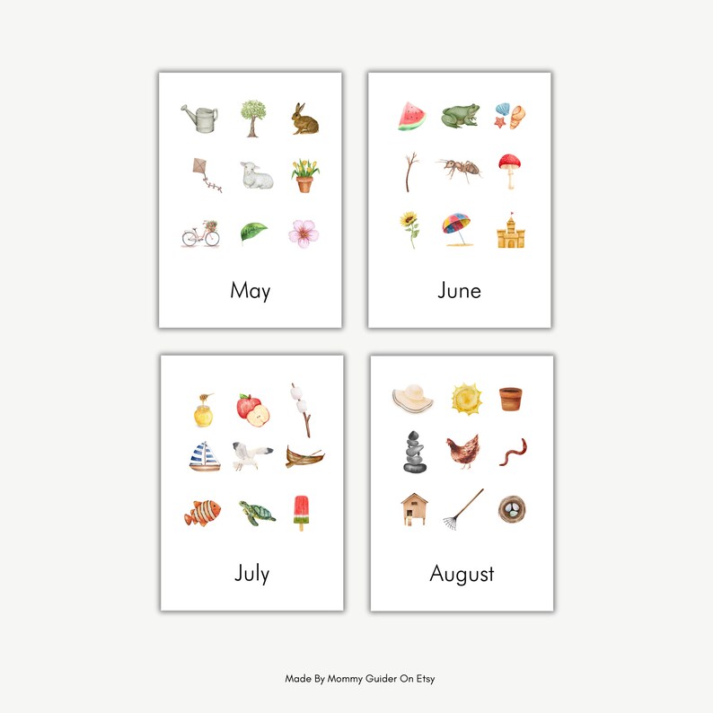 Nature Months of the Year Flashcards: Watercolor Montessori Prints ...