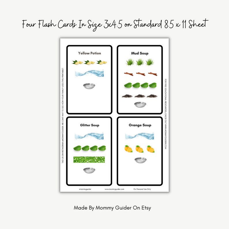 Mud Kitchen Recipe Flash Cards: Outdoor Kids Activities (printable) - Etsy