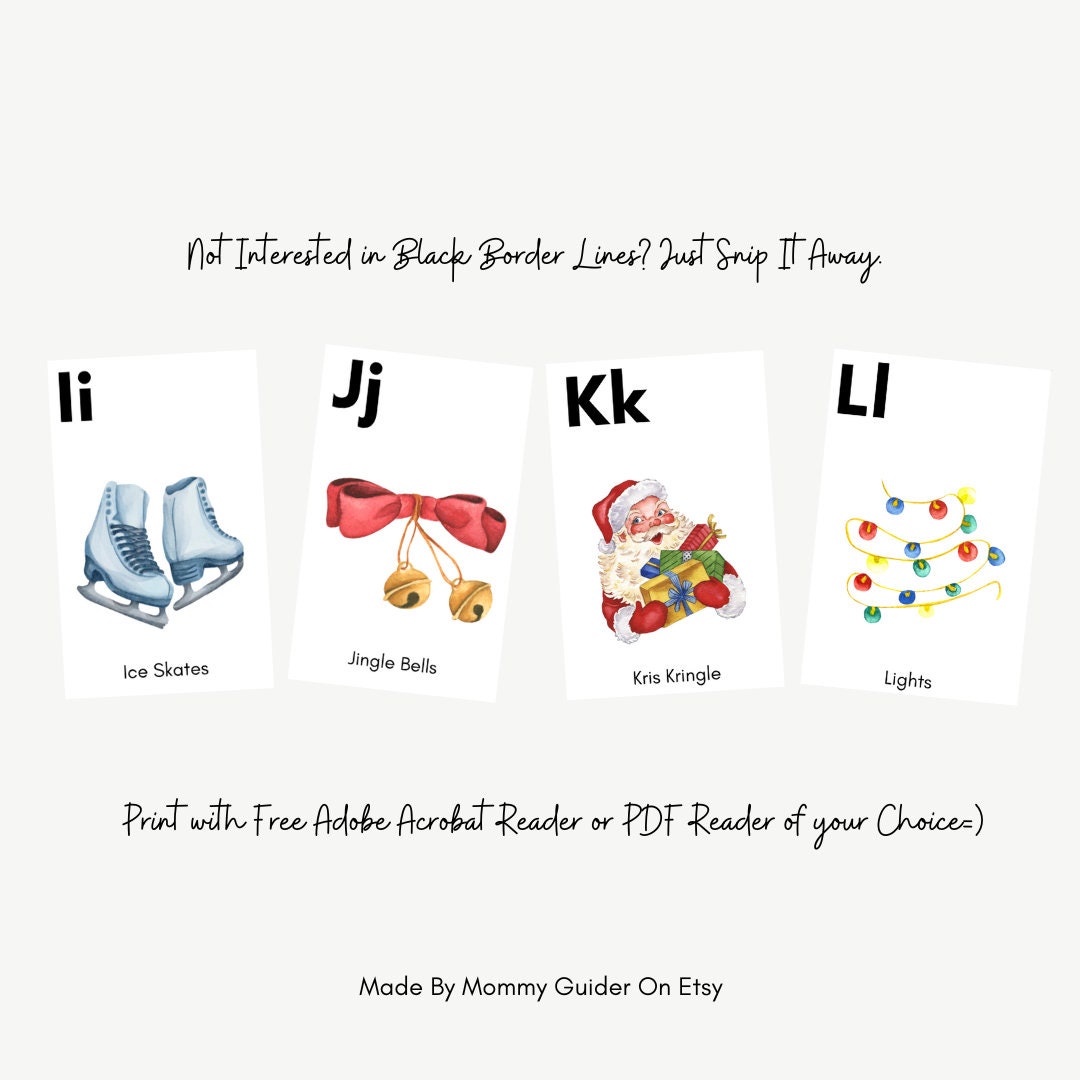 Watercolor Christmas Alphabet Flashcards Christmas A-Z Christmas ...