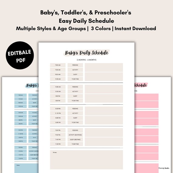 Baby Daily Schedule Printable Editable 2 Months 6 Months - Etsy