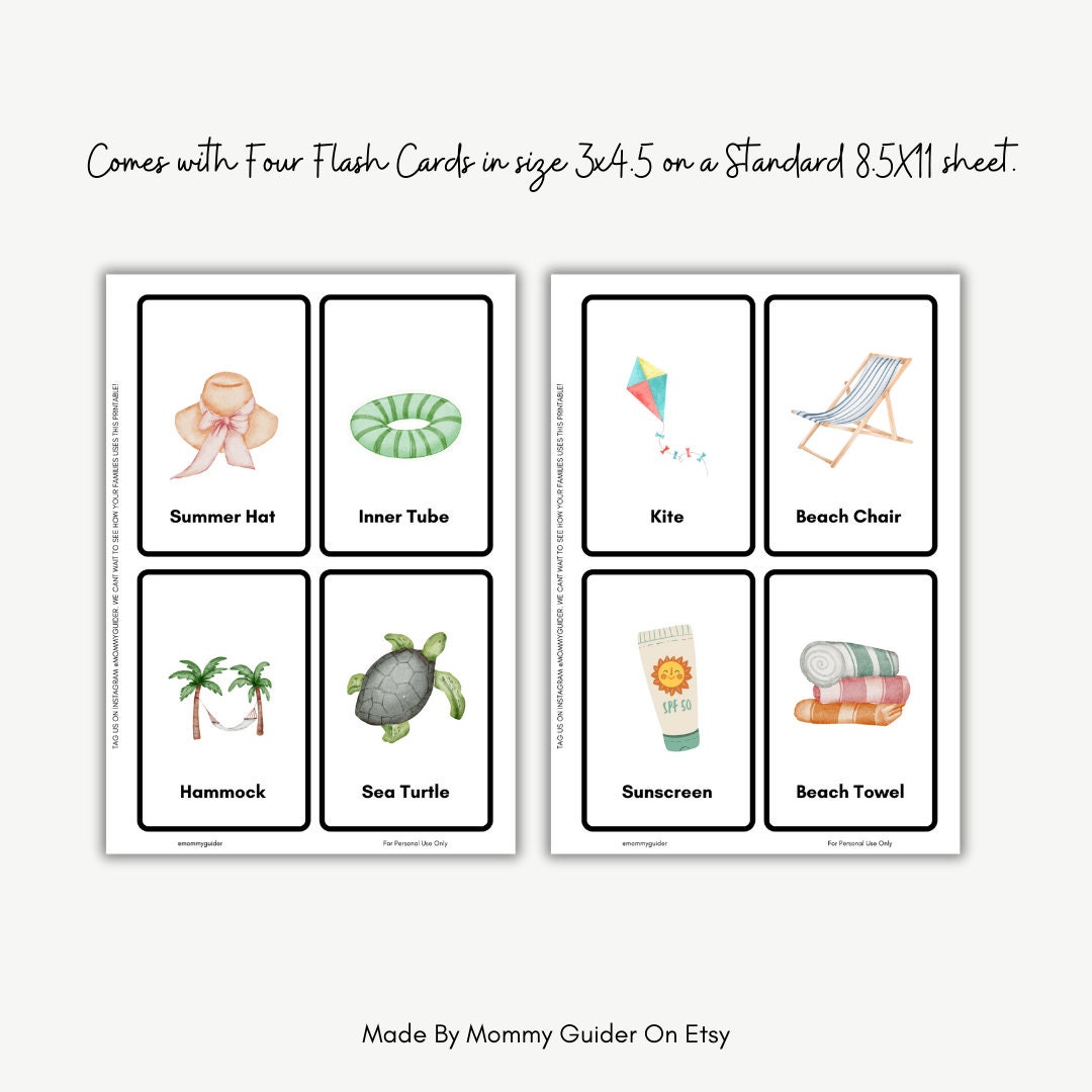 32 Summer Flash Cards for Toddlers, Preschoolers, and Kindergarteners ...