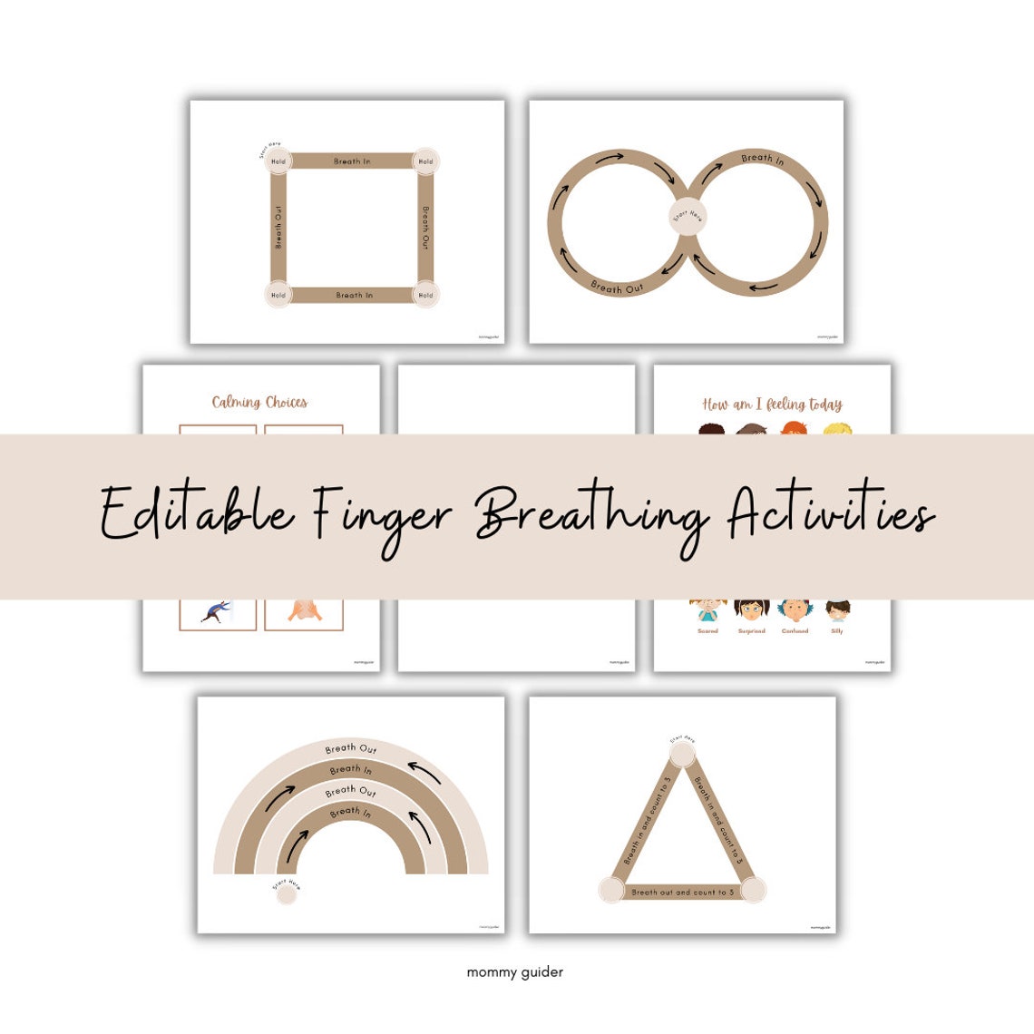 Editable Mindful Finger Breathing Cards With Calming Corner Wall Art ...