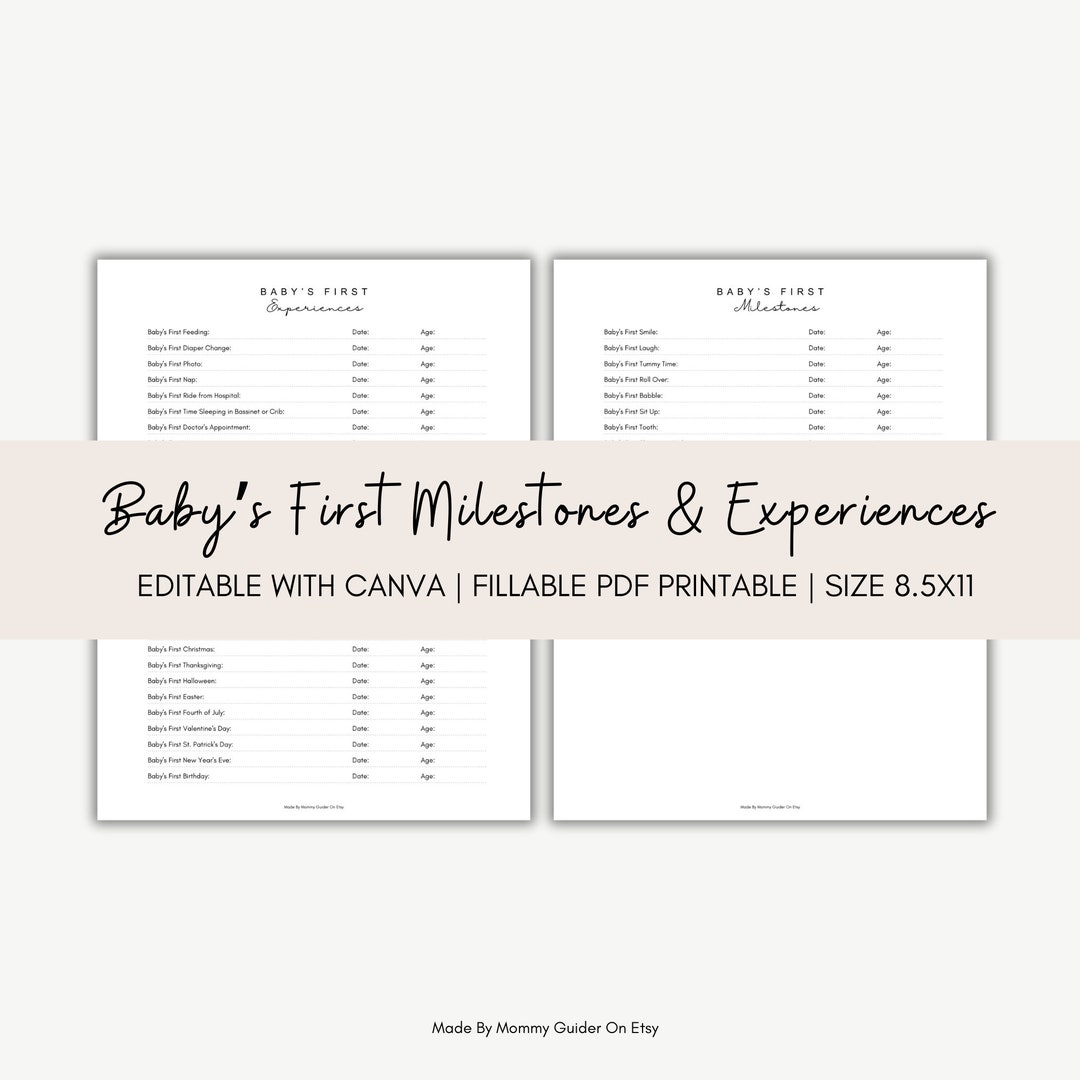 Baby's First Milestones & Experiences Tracker/chart - Editable and ...