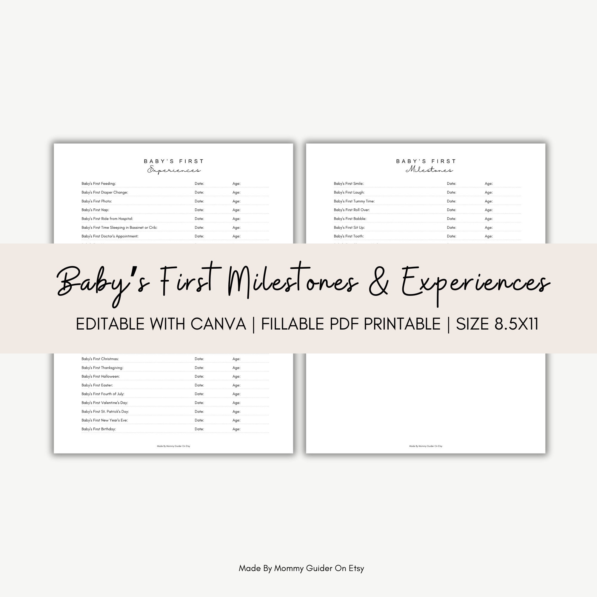 Baby's First Milestones & Experiences Tracker/chart - Editable and ...