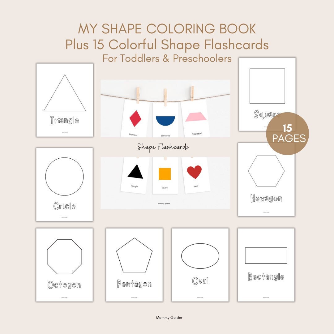 Shape Coloring Book for Toddlers: 15 Shape Flashcards (instant Download ...