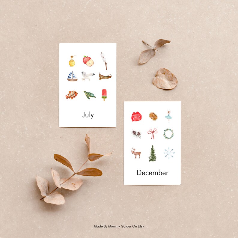 Nature Months of the Year Flashcards: Watercolor Montessori Prints ...