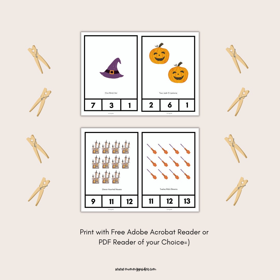 Editable Non-scary Cute Halloween Theme Counting Clip Math Number Cards ...