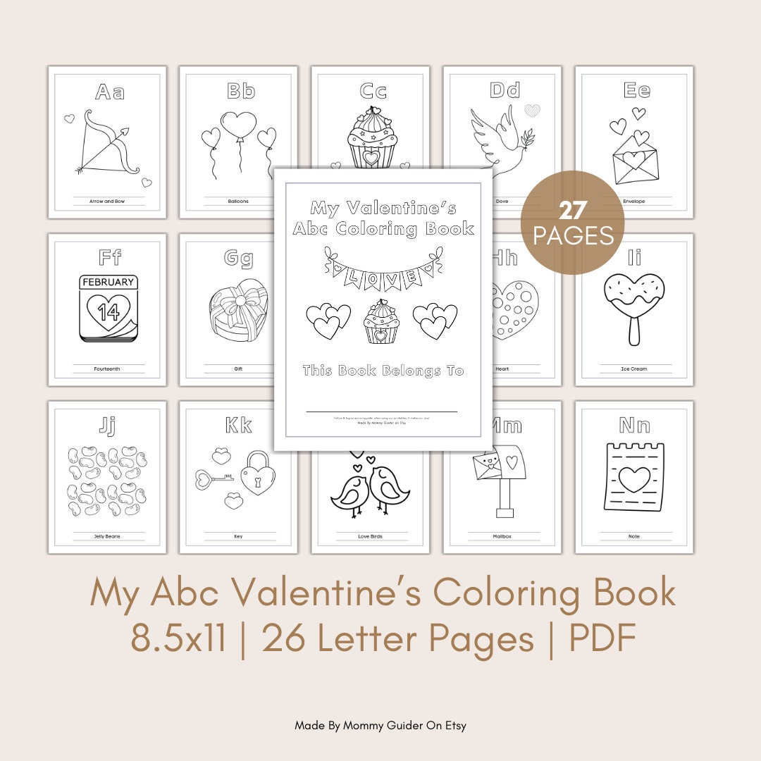 Abc Valentines Coloring Book, 26 Letter Pages, Instant Download, PDF ...