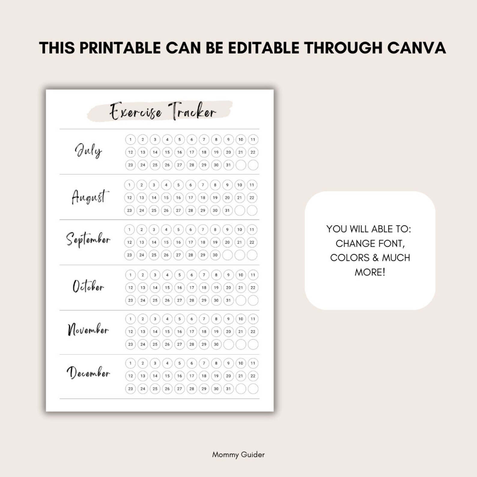 Exercise/workout Tracker Editable and Template Printable - Etsy
