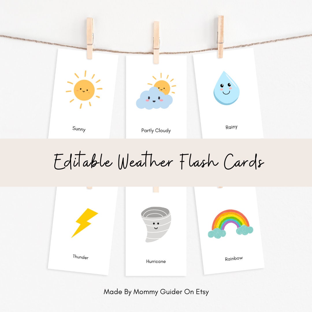 15 Editable Weather Flash Cards | Preschool Cards | Educational ...