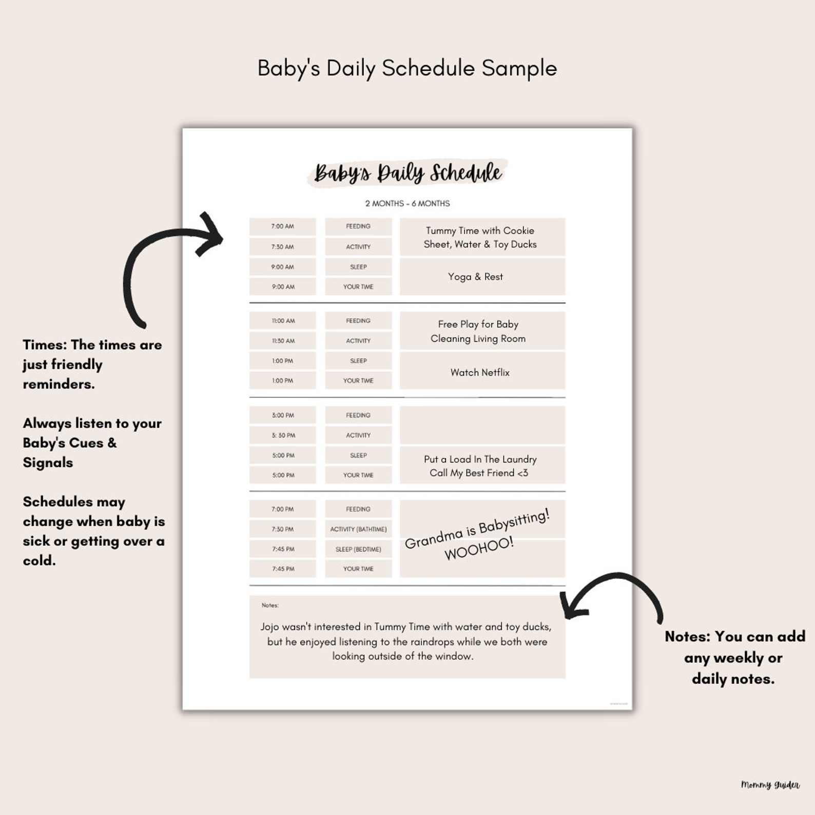 Editable Easy Baby Daily Schedule Printable | 2 Months, 6 Months, Two ...
