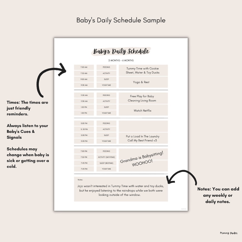 Editable Easy Baby Daily Schedule Printable | 2 Months, 6 Months, Two ...