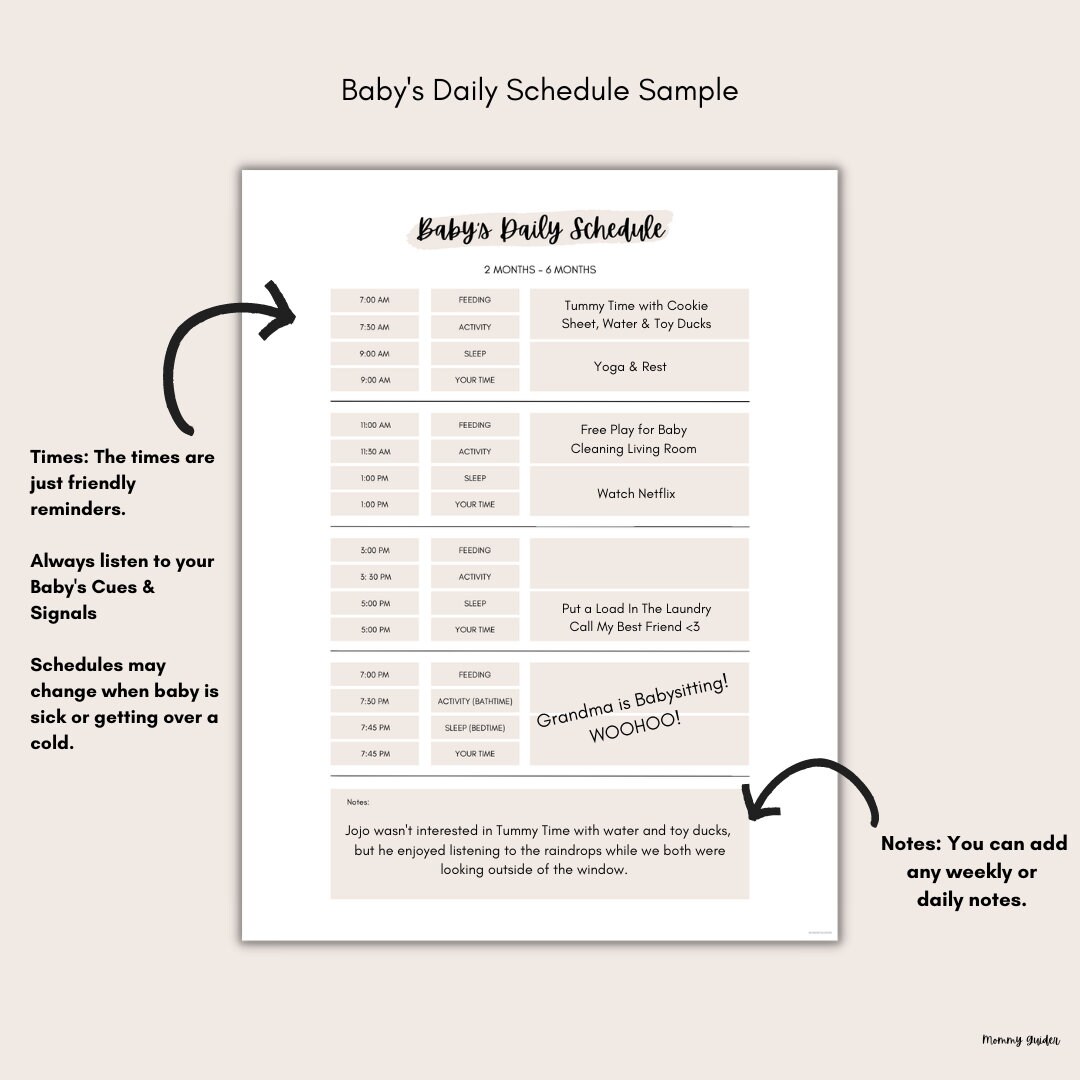 Editable Easy Baby Daily Schedule Printable | 2 Months, 6 Months, Two ...