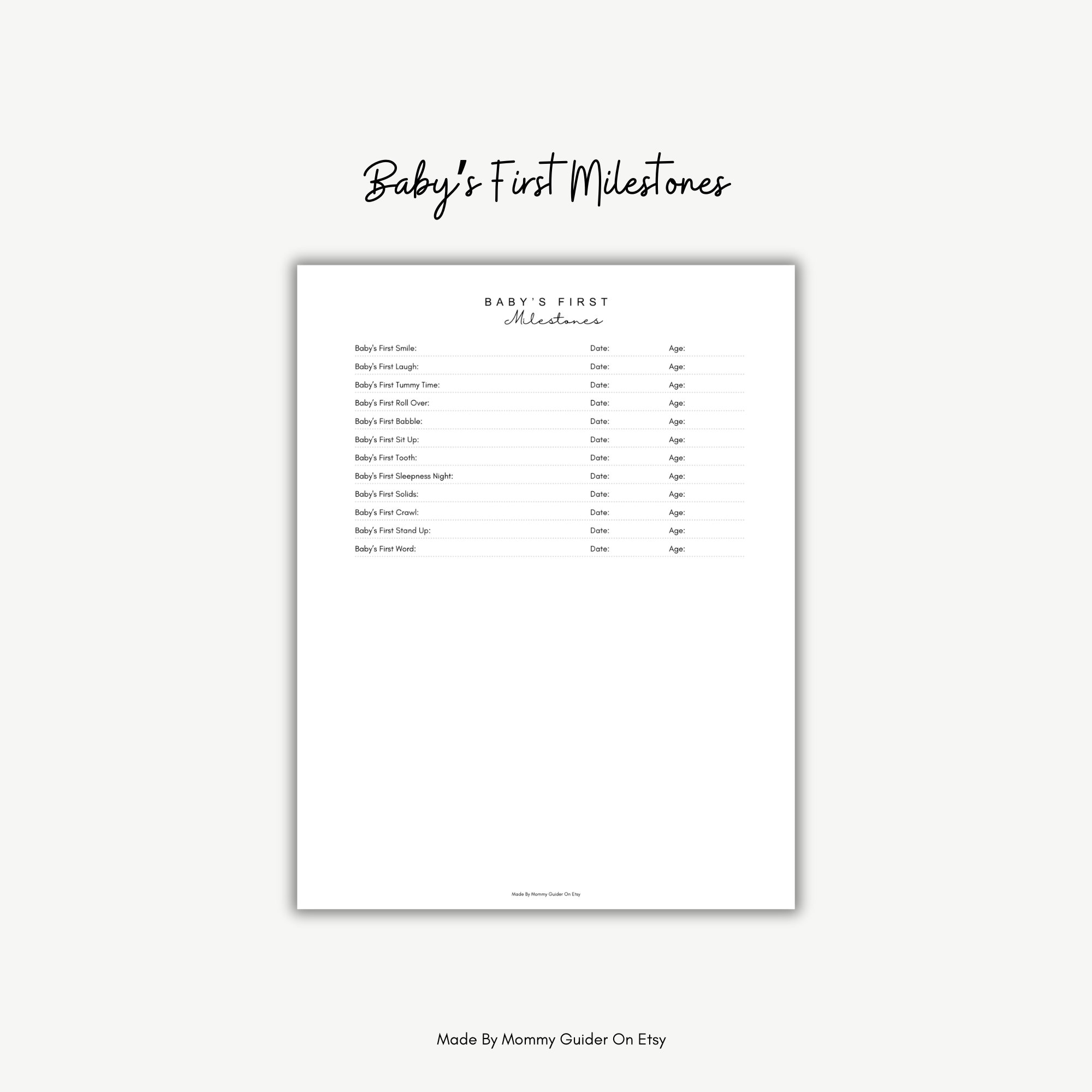 Baby's First Milestones & Experiences Tracker/chart - Editable and ...
