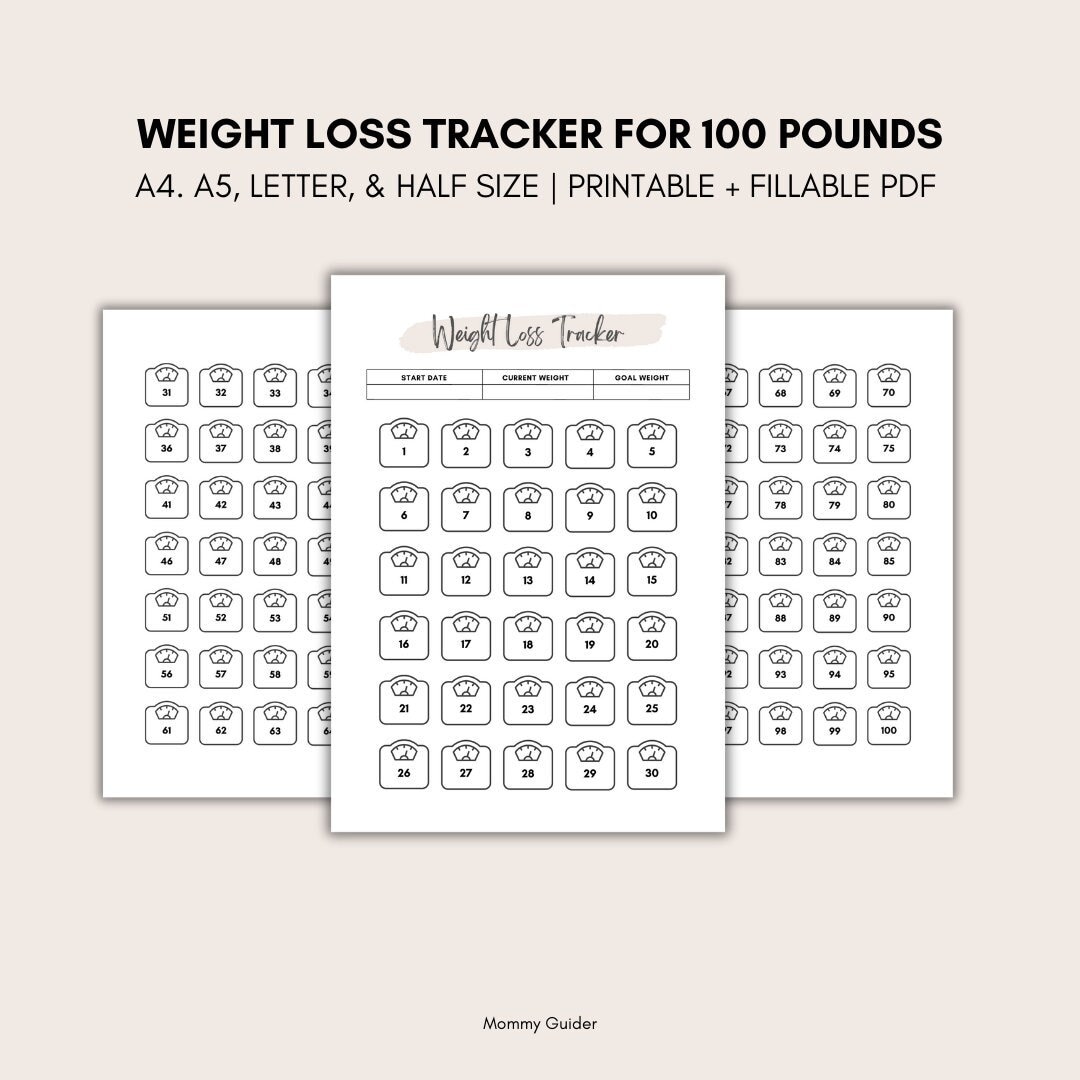 100 Pound Weight Loss Tracker: Printable Journal (digital Download ...