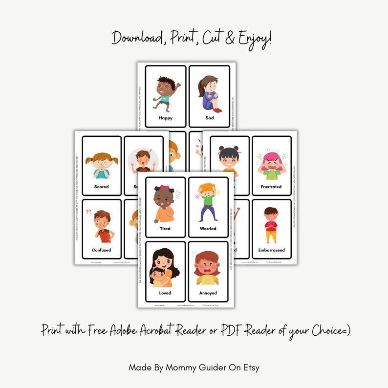 Feelings and Emotions Flash Cards for Toddlers & Preschoolers - Etsy UK