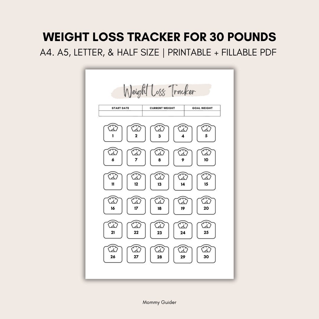 Weight Loss Tracker for 30 Pounds, Weight Loss Journal, Weight Loss ...