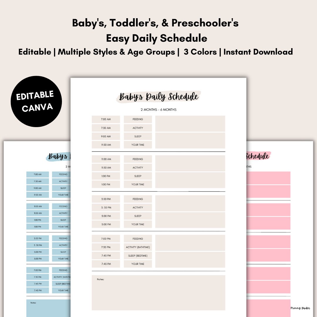 Editable Easy Baby Daily Schedule Printable 2 Months 6 - Etsy