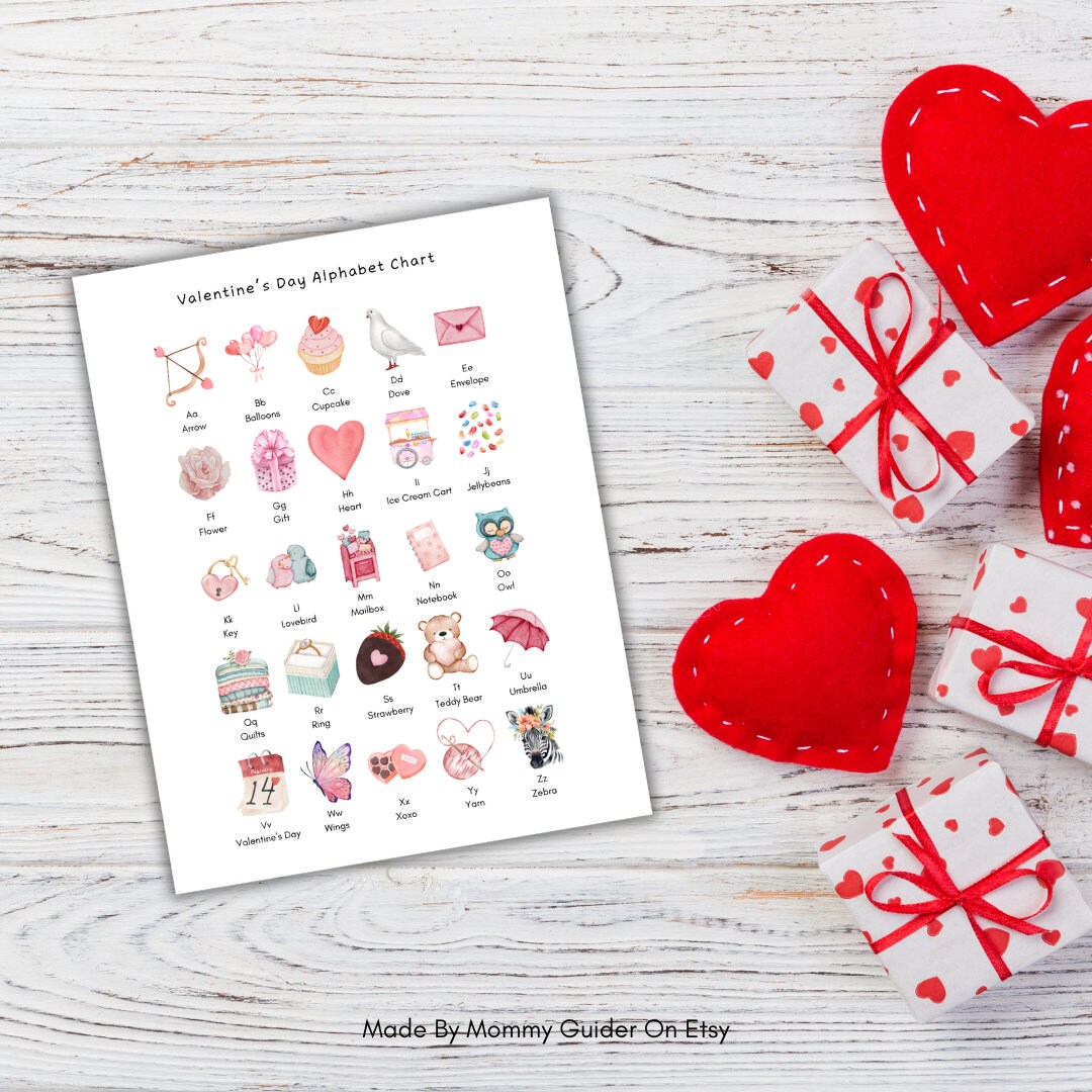 Valentine's Day Watercolor Alphabet Chart, Printable Wall Art , 4 Sizes ...