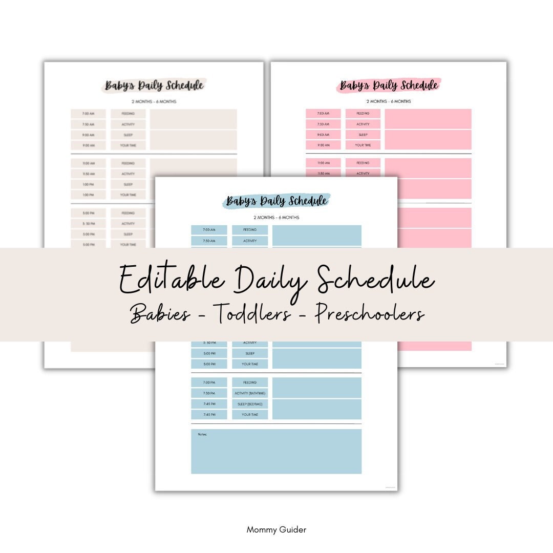 Editable Easy Baby Daily Schedule Printable | 2 Months, 6 Months, Two ...