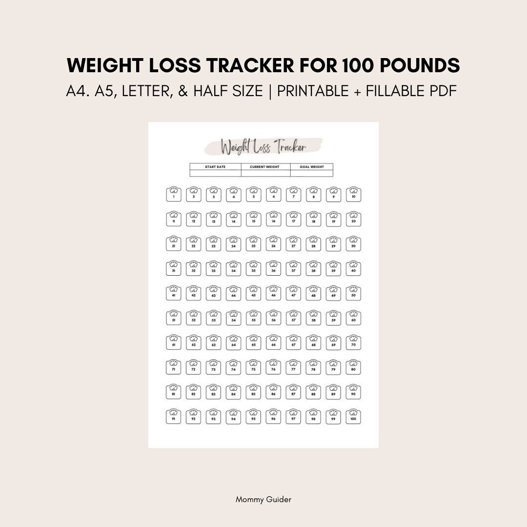 Weight Loss Tracker for 100 Pounds | Weight Loss Journal | Weight Loss ...