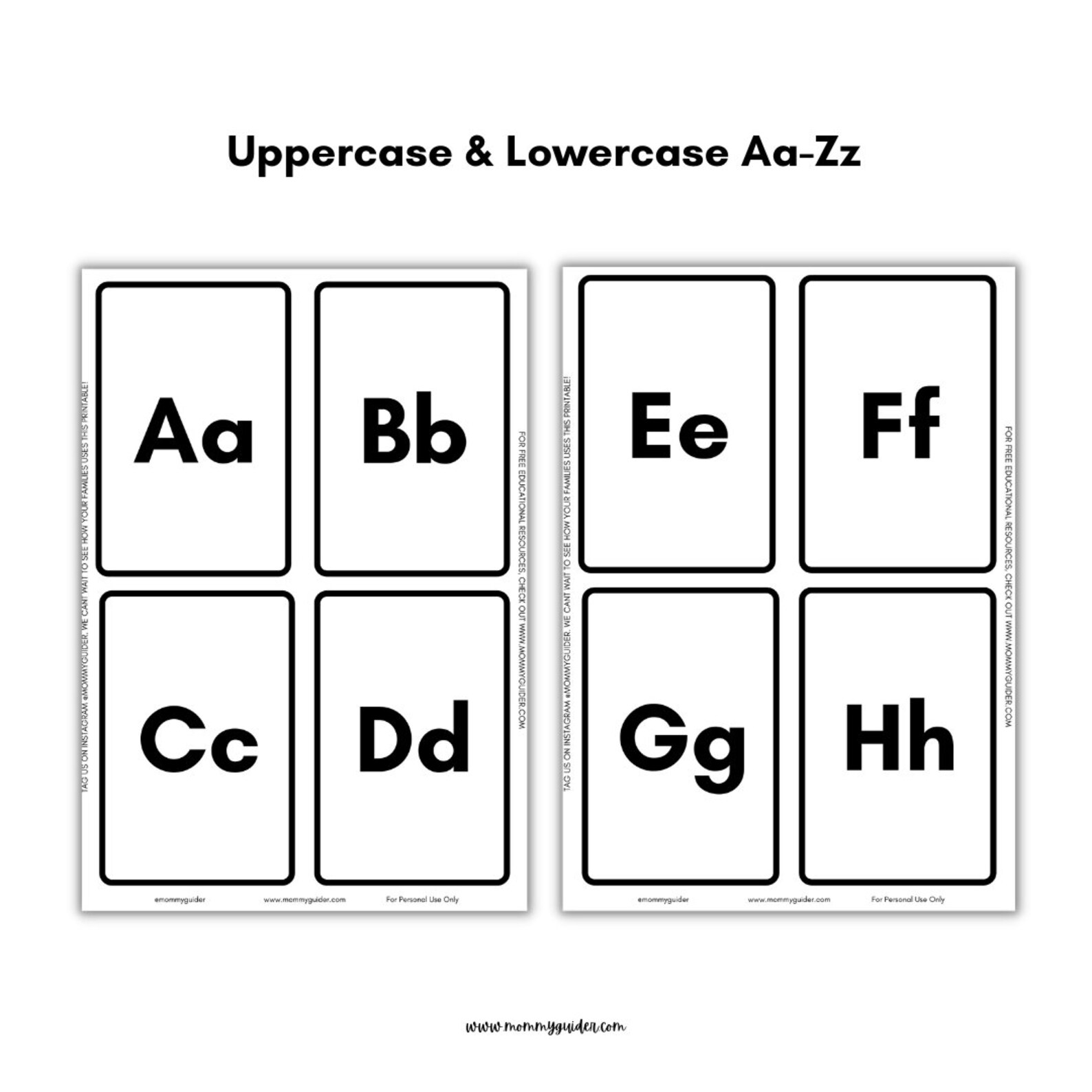 Alphabet Flash Cards for Kids Printable Uppercase & Lowercase - Etsy