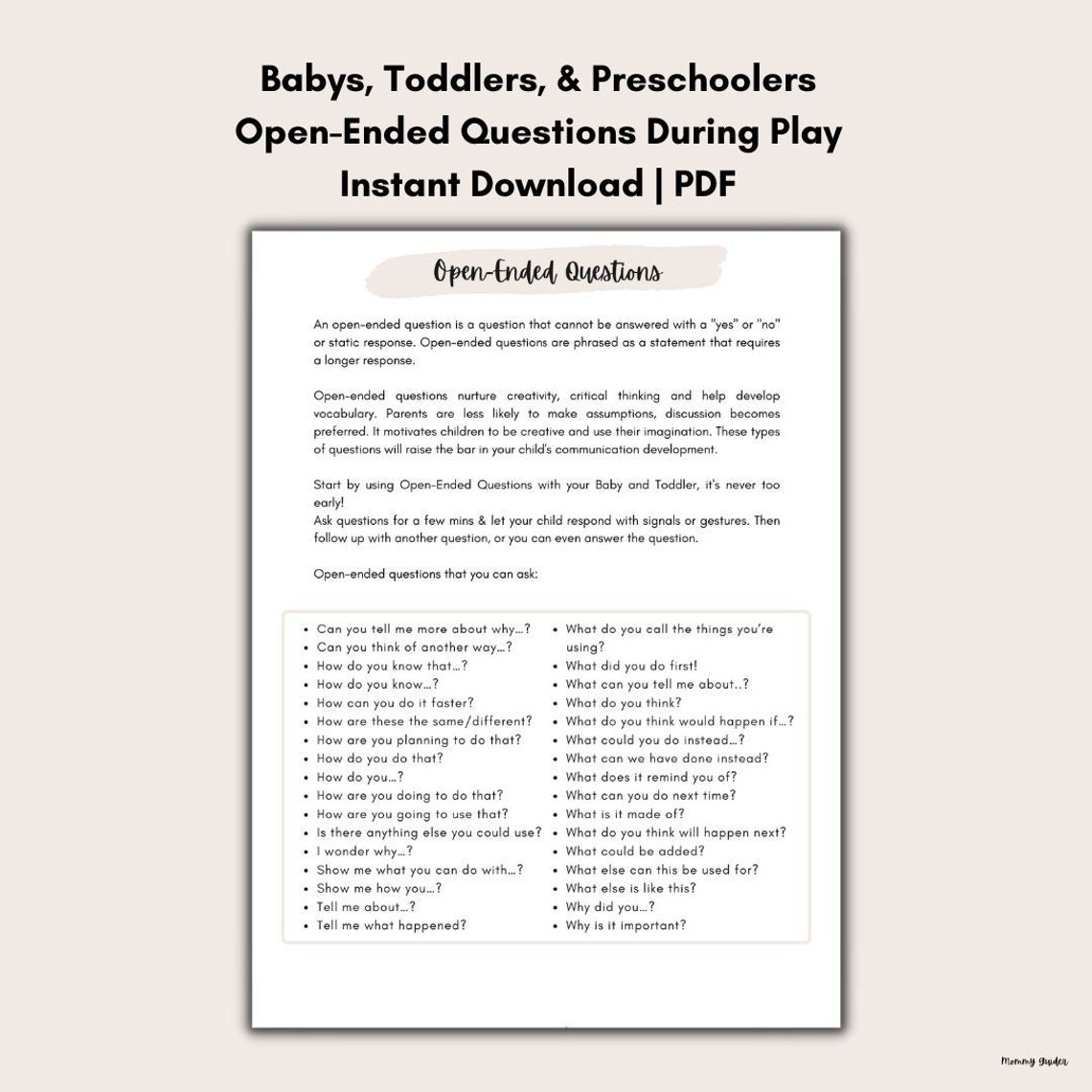 Open-ended Play Questions for Toddlers & Preschoolers (PDF Printable ...